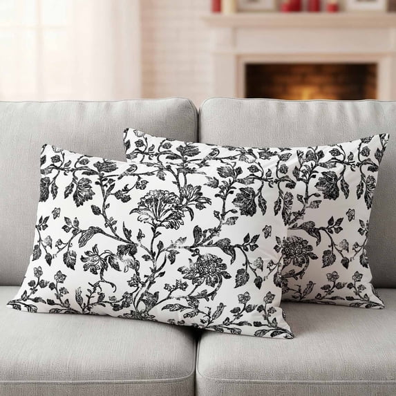 Black Flower Outdoor Waterproof Throw Pillow Covers 20x12 Set of 2 ...