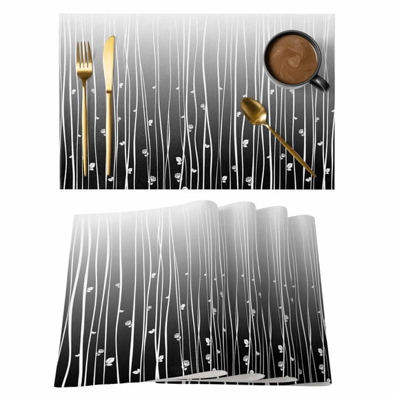 Black Flower Placemats Set of 12, Cotton Linen Fabric Place Mats ...