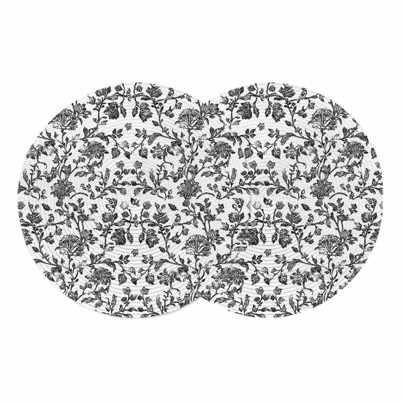 Black Flower Round Placemats Set of 2, Braided Polypropylene Place Mats ...