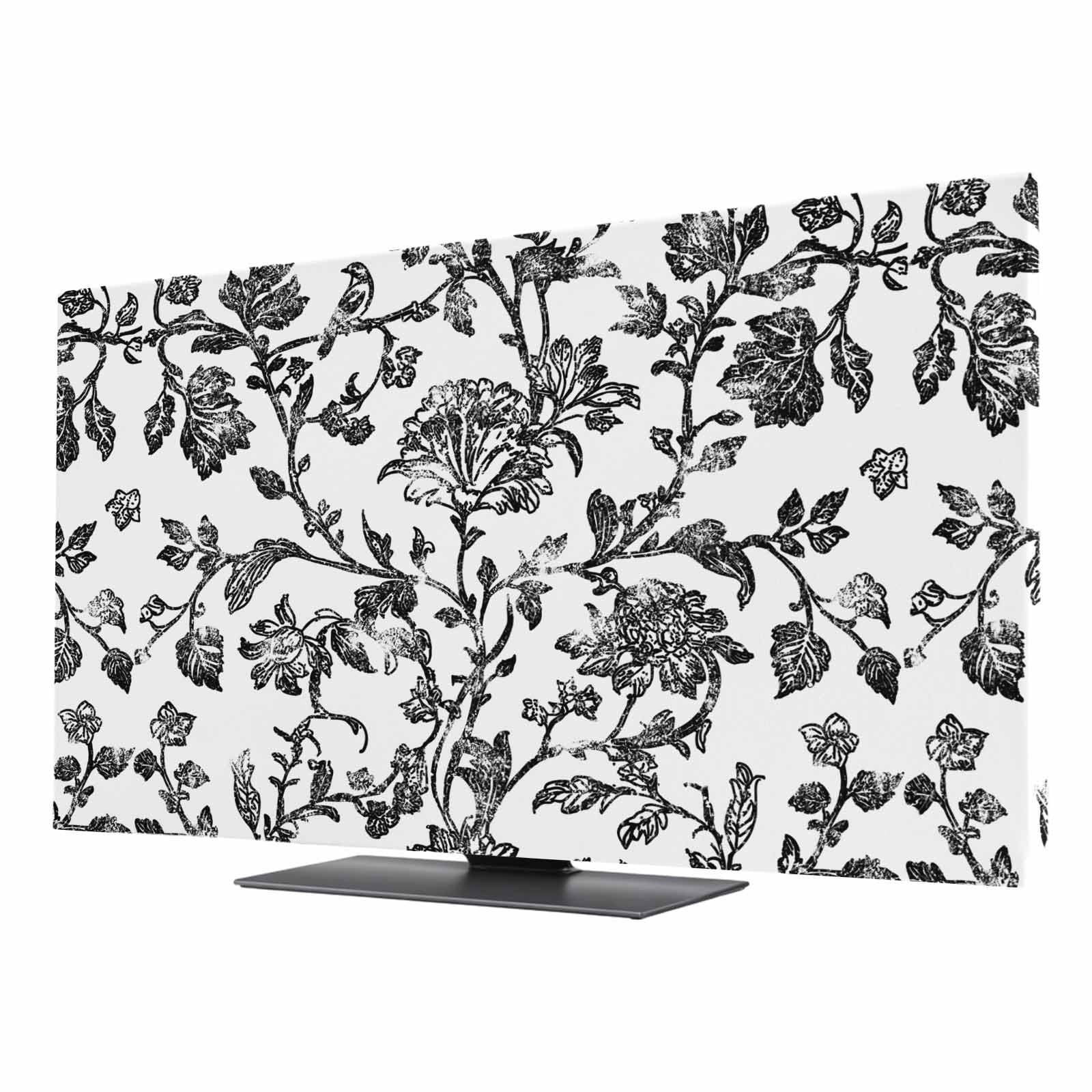 Black Flower TV Cover for 55Inch Screen, Stretch Fabric Dustproof TV ...