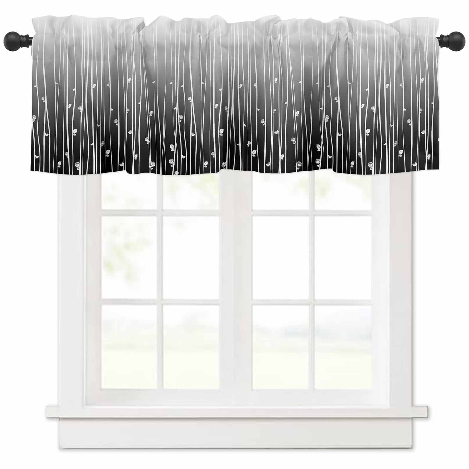 Black Flower Valances for Windows Farmhouse Kitchen Curtains Valances ...