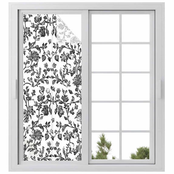 Black Flower Window Privacy Film, Vintage Farmhouse Boho Leaf Spring ...