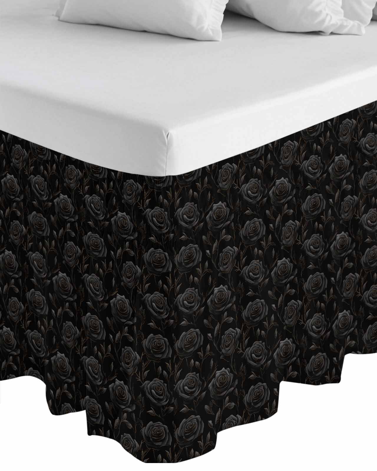 Black Flower,Wrap Around Bed Skirts for California King Bed 18