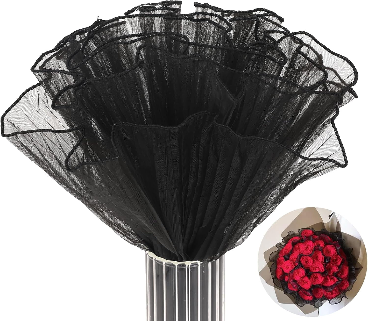 Black Flower Wrapping Mesh Paper 4 Yards Flower Wrapping Paper Wrinkled ...
