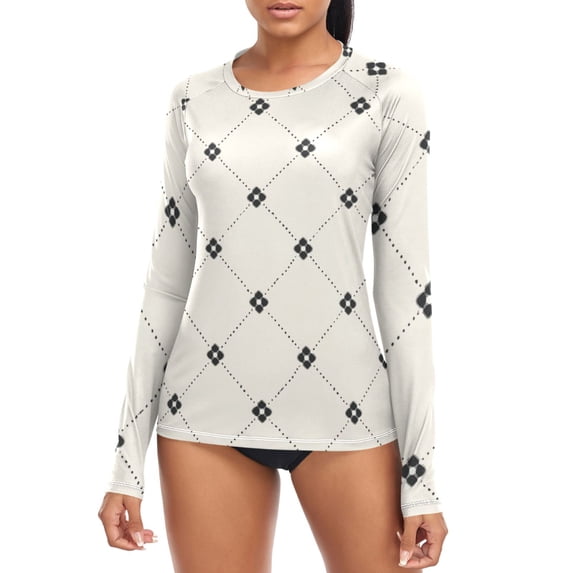 Black Flower with Cross Lines Women's Rash Guard Shirts UPF 50+ Sun ...