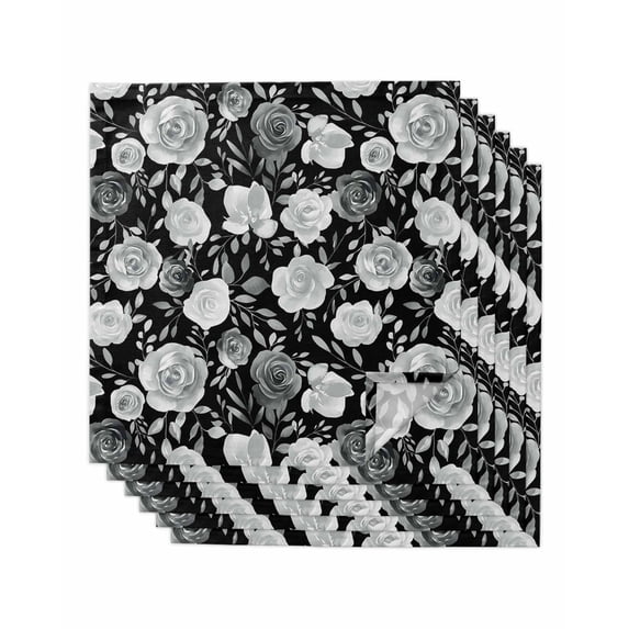 Black Flowers Cloth Napkins Set of 6 Reusable Dinner Napkins ...