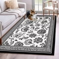 Black Flowers Washable Area Rug 4x6 Floral Geometric Classic ...