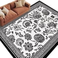 Black Flowers Washable Living Room Rugs 6'x9', Floral Geometric Classic ...