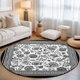 Black Flowers Washable Round Area Rug 5 ft, Floral Geometric Classic ...