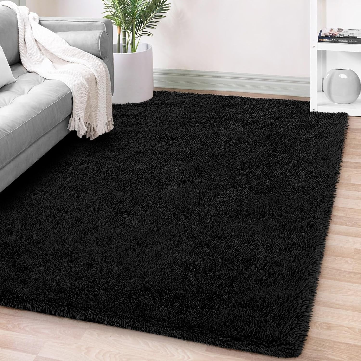 Black Fluffy Area Rug for Bedroom Living Room, 4x6 Feet Soft Fuzzy ...