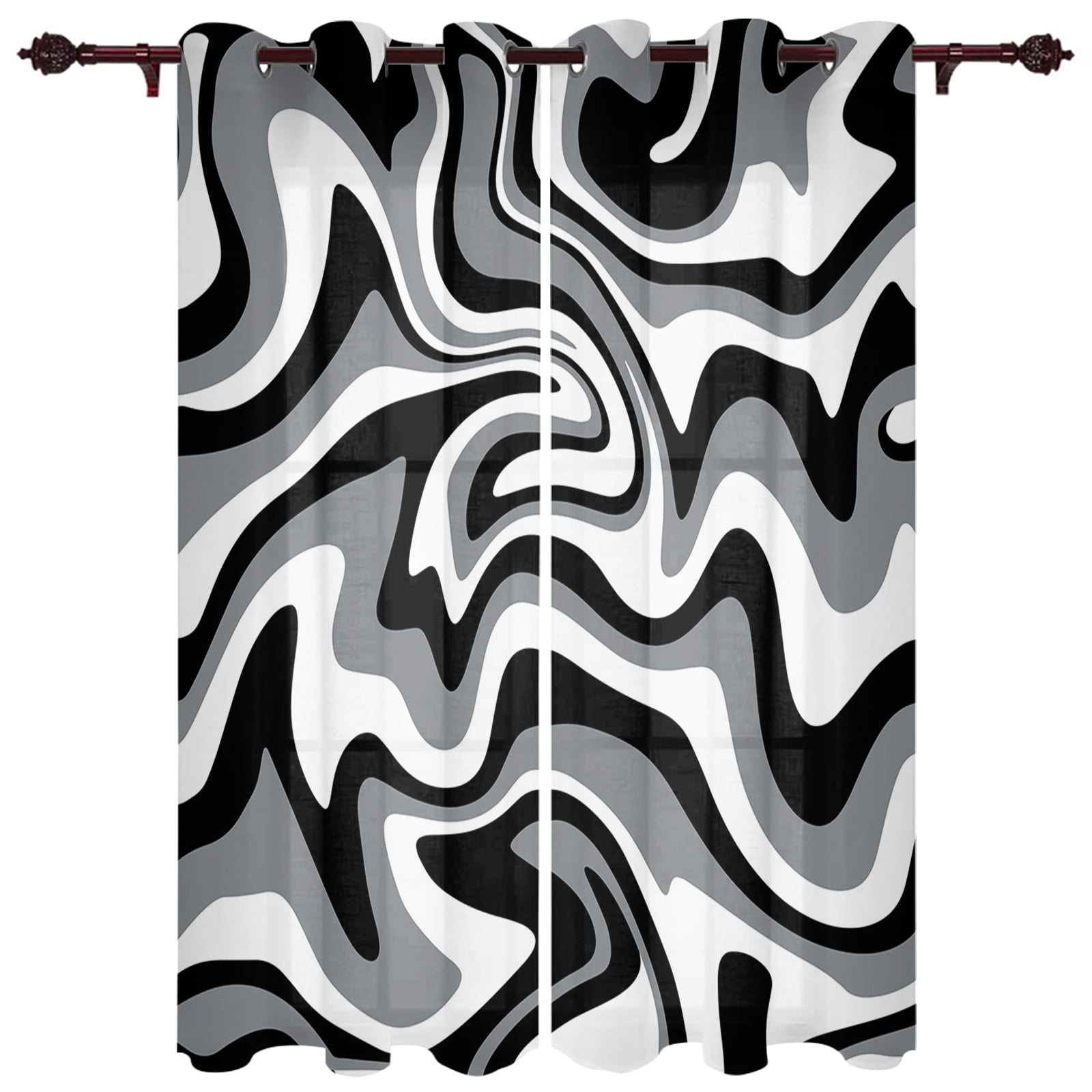 Black Fluid Art Abstract Texture Modern Window Curtains for Living Room ...