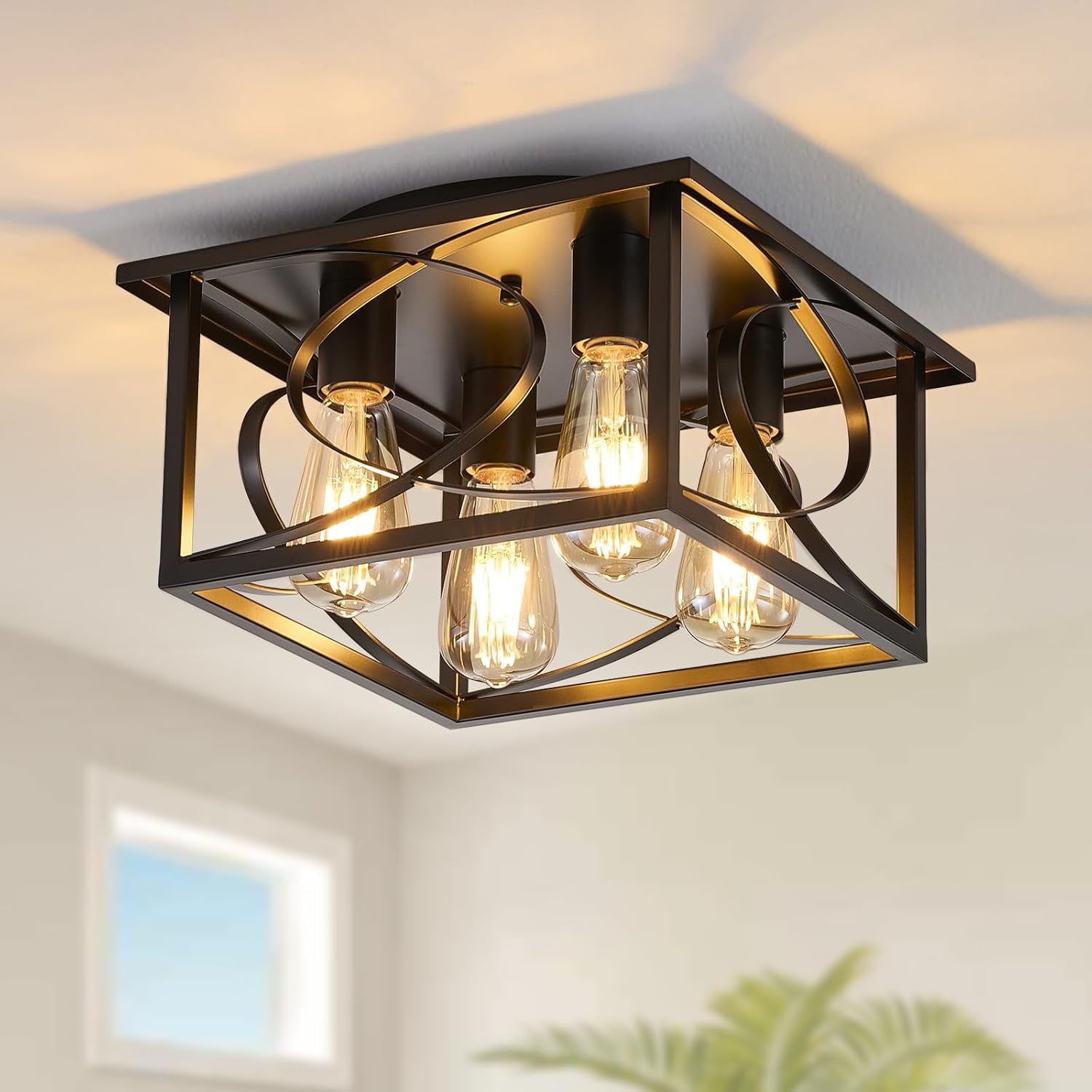 Black Flush Mount Ceiling Light Fixture, 4-Light Modern Ceiling Light ...