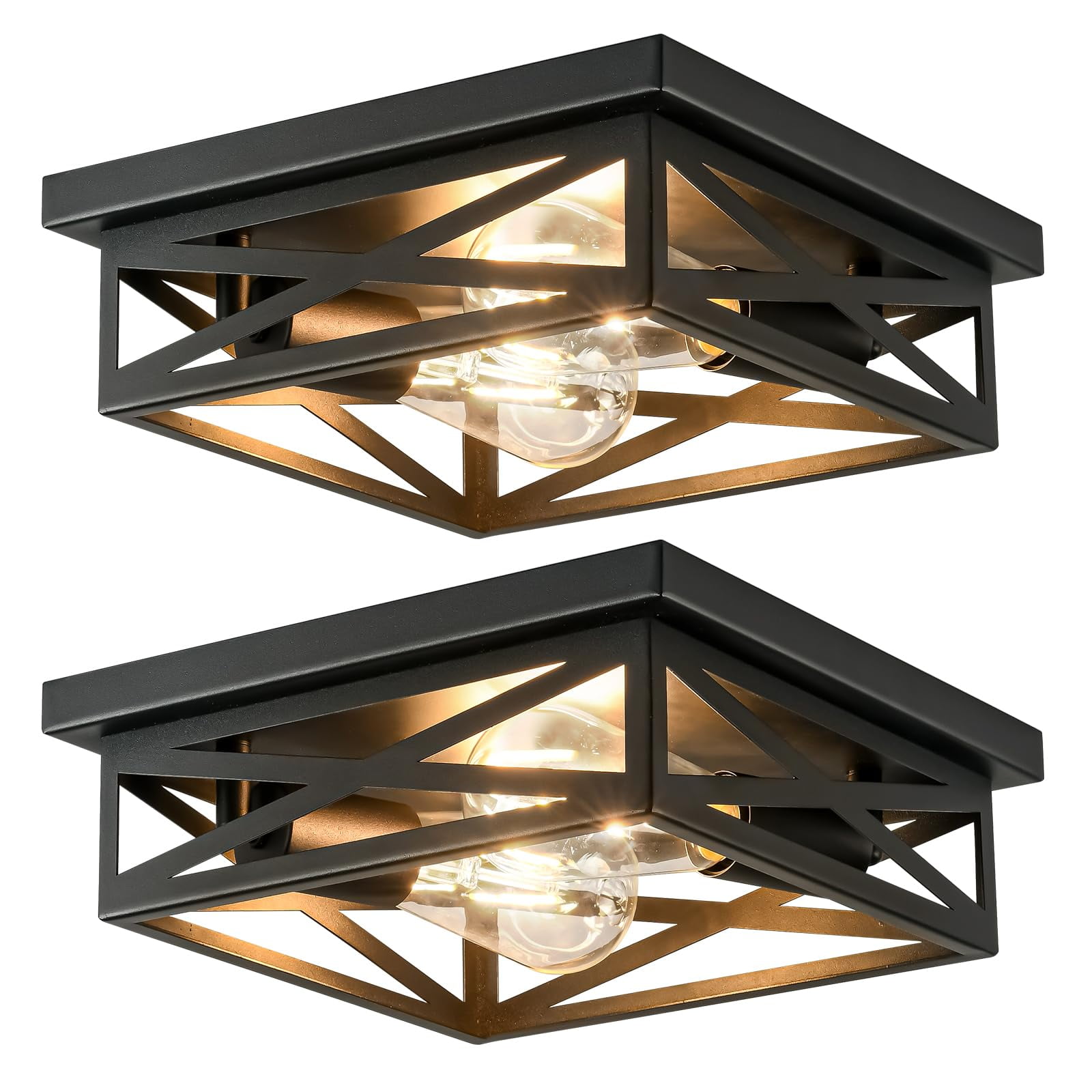 Black Flush Mount Ceiling Light Fixtures, 2-Pack Farmhouse Cross Cage ...