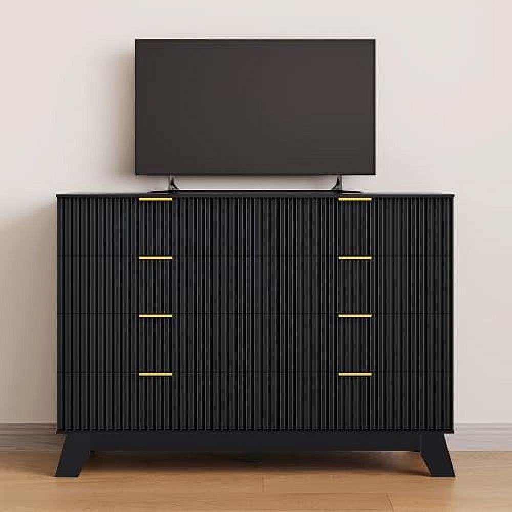 Black Fluted Dresser for Bedroom, 8 Drawer Dressers & Chest of Drawers ...