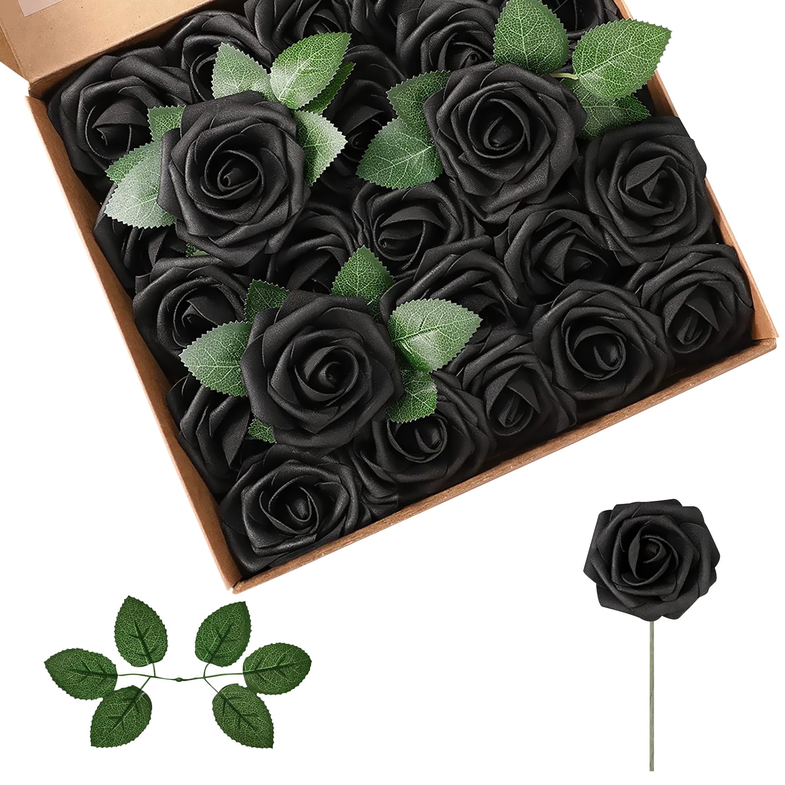 Black Foam Fake Roses, 25 Pcs Real Looking Aqua Artificial Rose Flowers ...