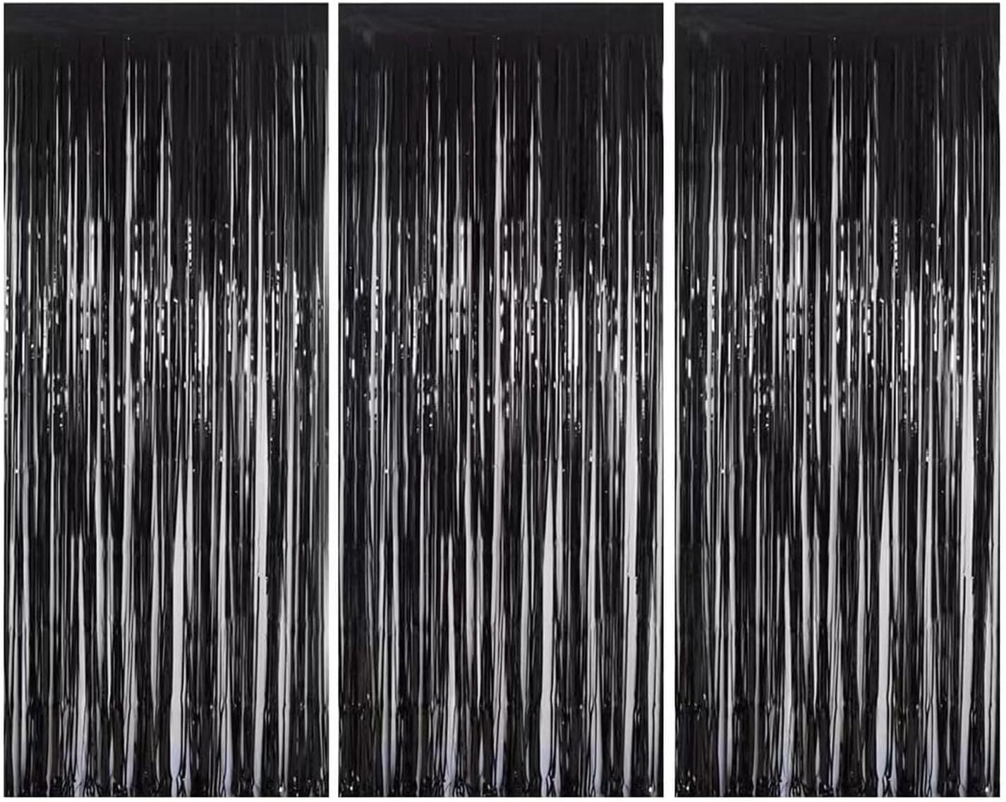 Black Foil Fringe Curtain, Metallic Photo Booth Backdrop Tinsel Door ...