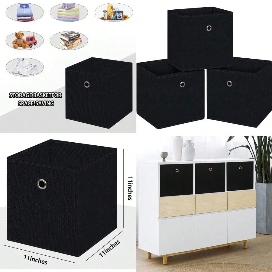 Black Foldable Storage Cubes Bins 11 Inch Cloth Storage Cube Fabric ...