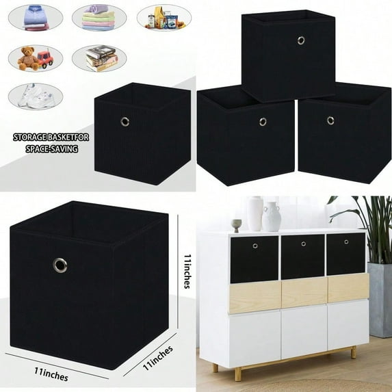 Black Foldable Storage Cubes Bins 11 Inch Cloth Storage Cube Fabric ...
