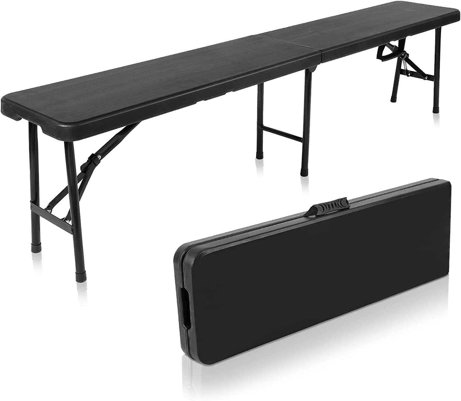 Black Folding Bench 6 Feet Plastic Outdoor Bench Portable Folding Bench ...