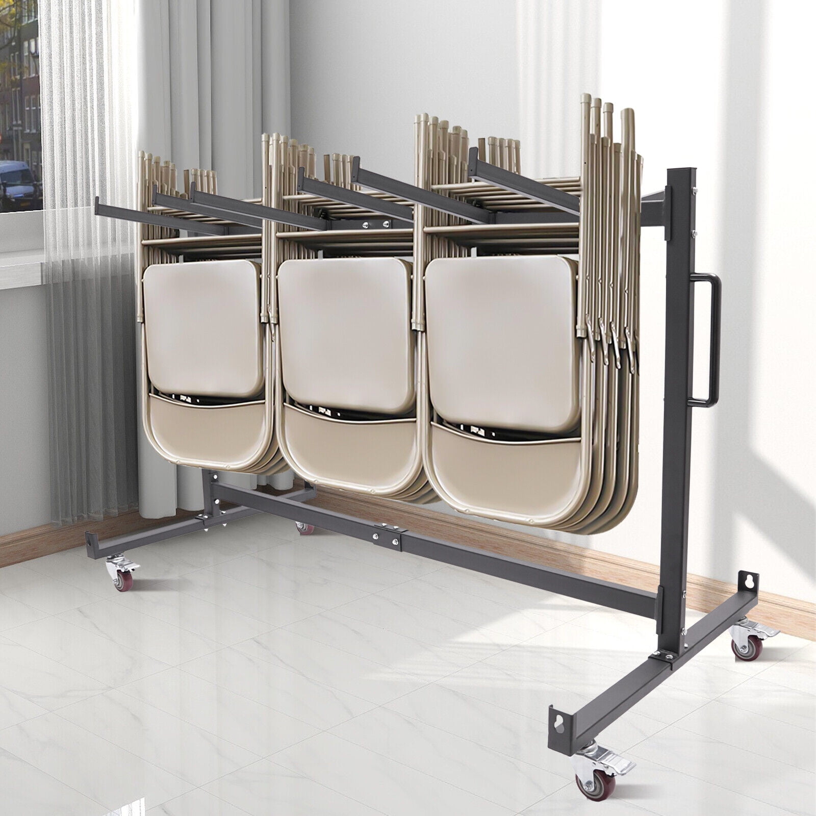 Black Folding Chair Rack, Chair Rack with 4 Casters 33.6*71.1*44.69in ...