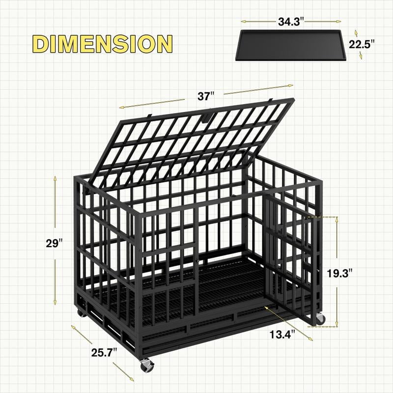 Black Folding Metal Dog Crate With Removable Tray, Escape-Proof Cage ...