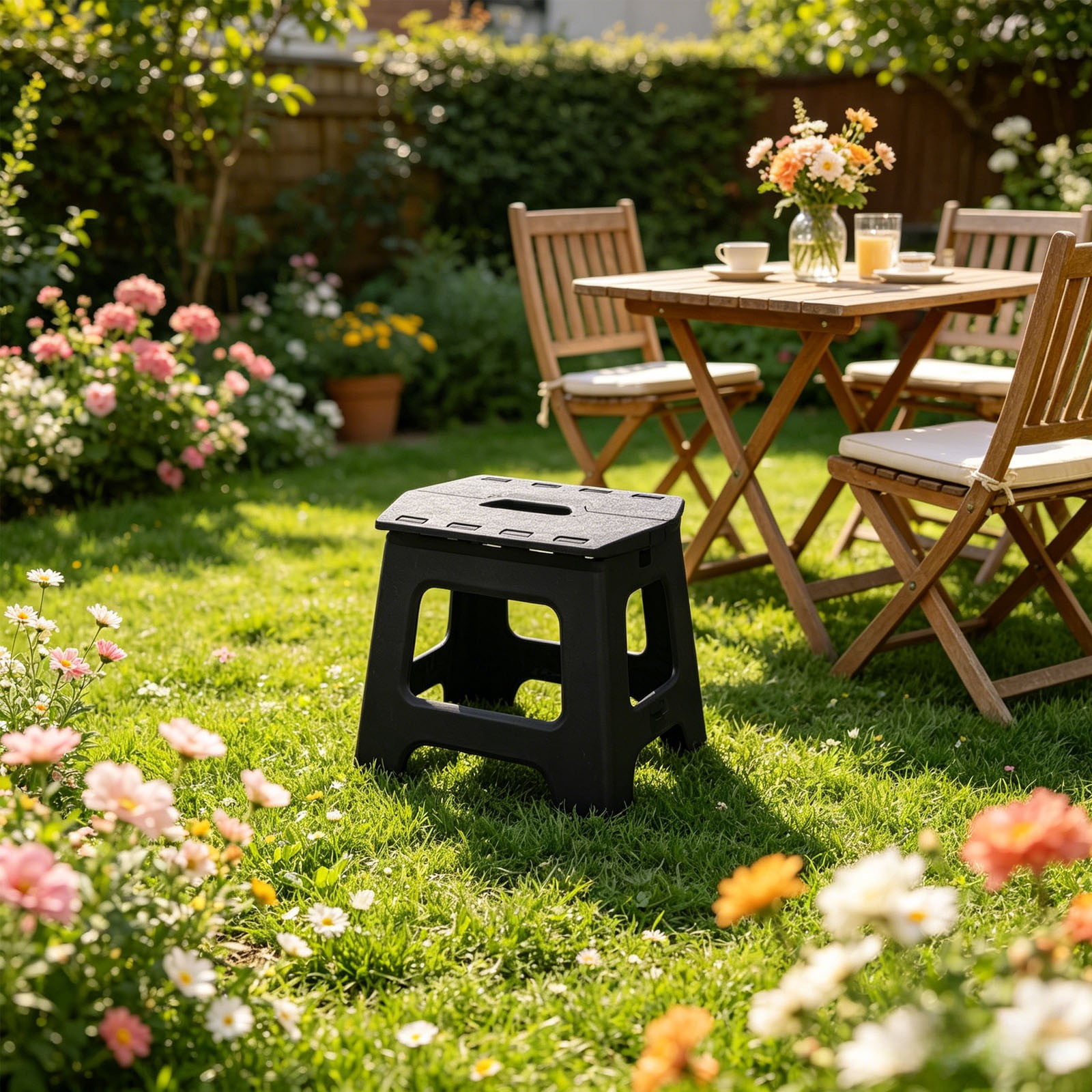Black Folding Plastic Step Stool Heavy Duty Portable Non Slip Stool For ...