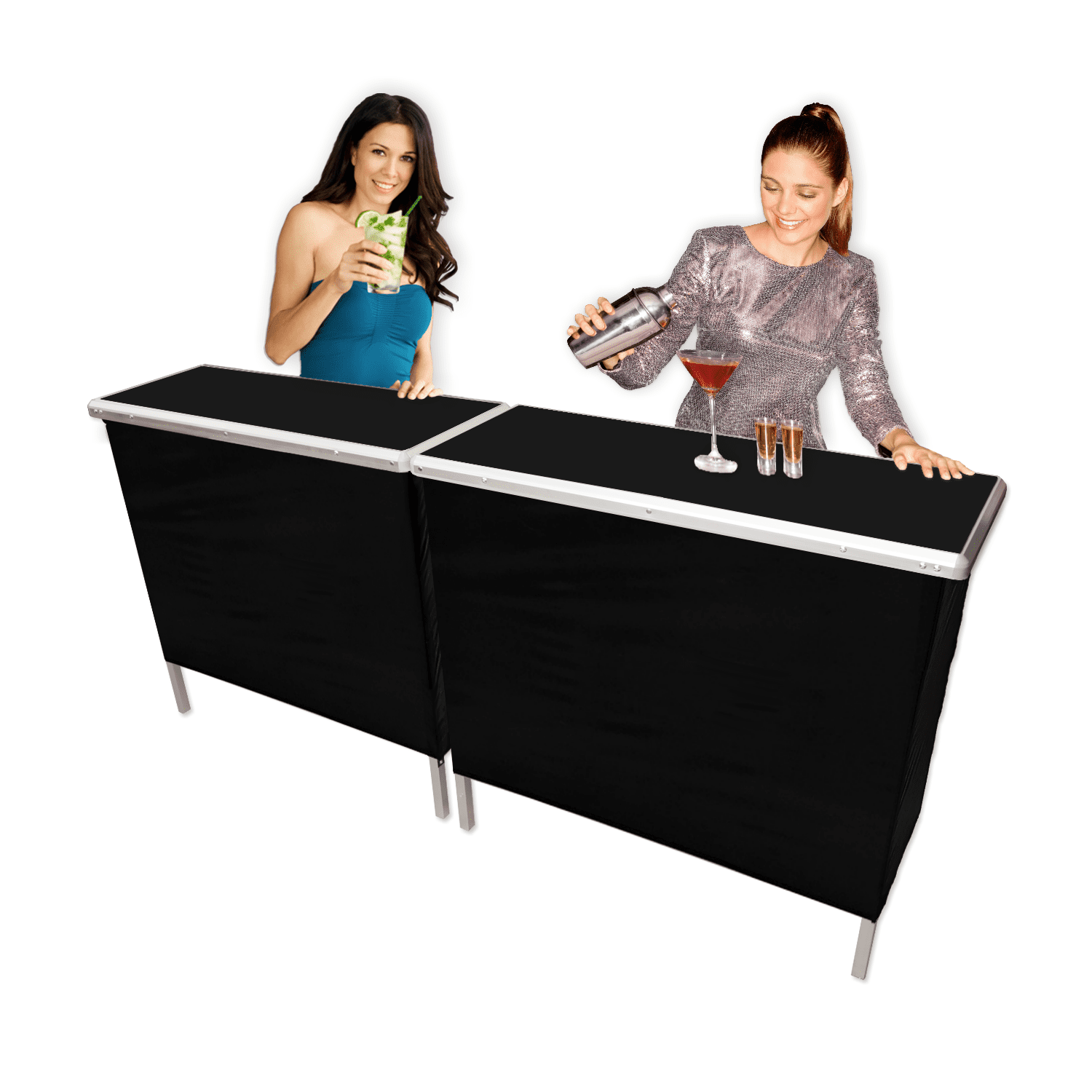 Black Folding Portable Party Bar with Storage Shelf, Carrying Bag, & 2 ...