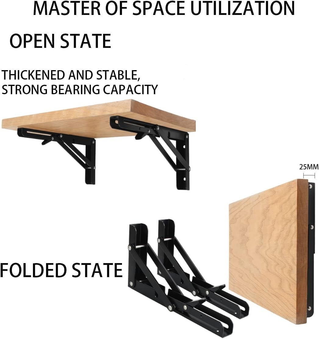 Black Folding Shelf Brackets Max. Load 220 Lb, Heavy Duty Diy Wall ...