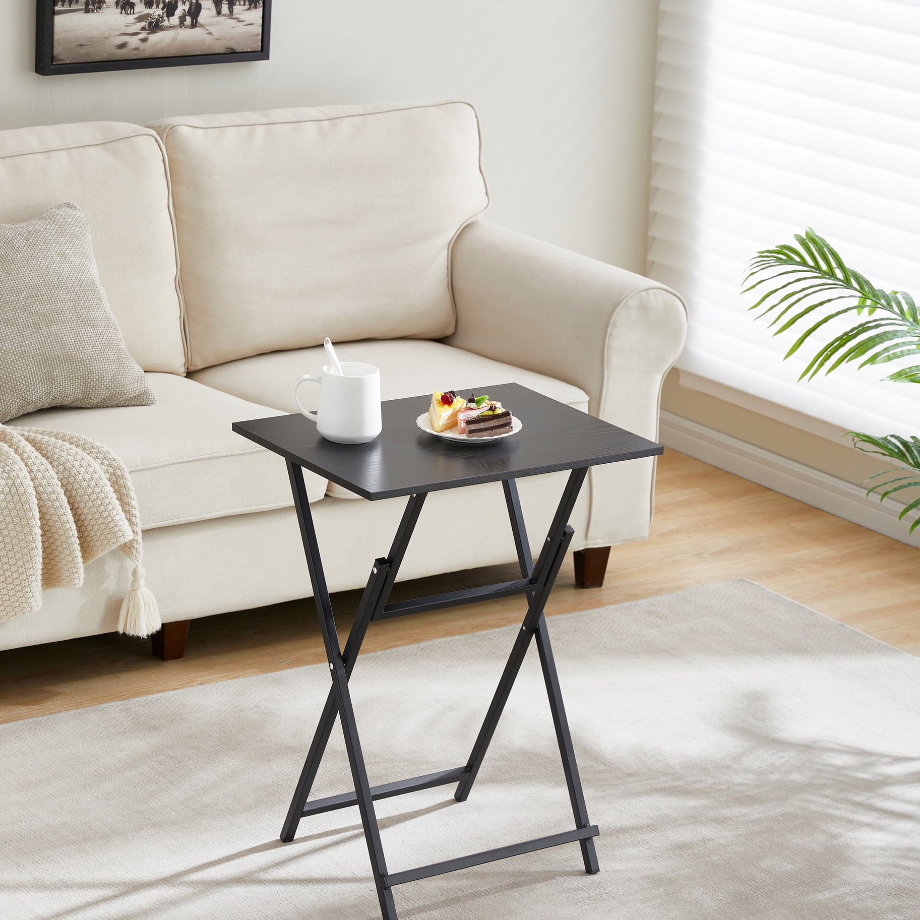 Black Folding Tv Tray Table , 2 Portable For Small Spaces, Rustic ...