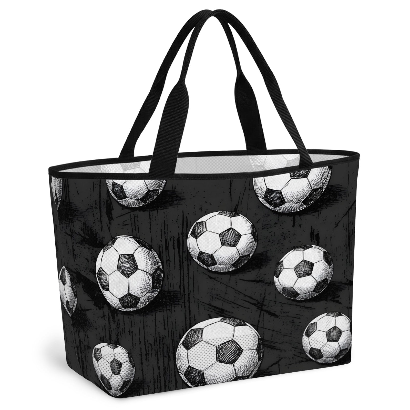 Black Footballs Beach Bag for Women, Large Breathable Mesh Beach Tote ...