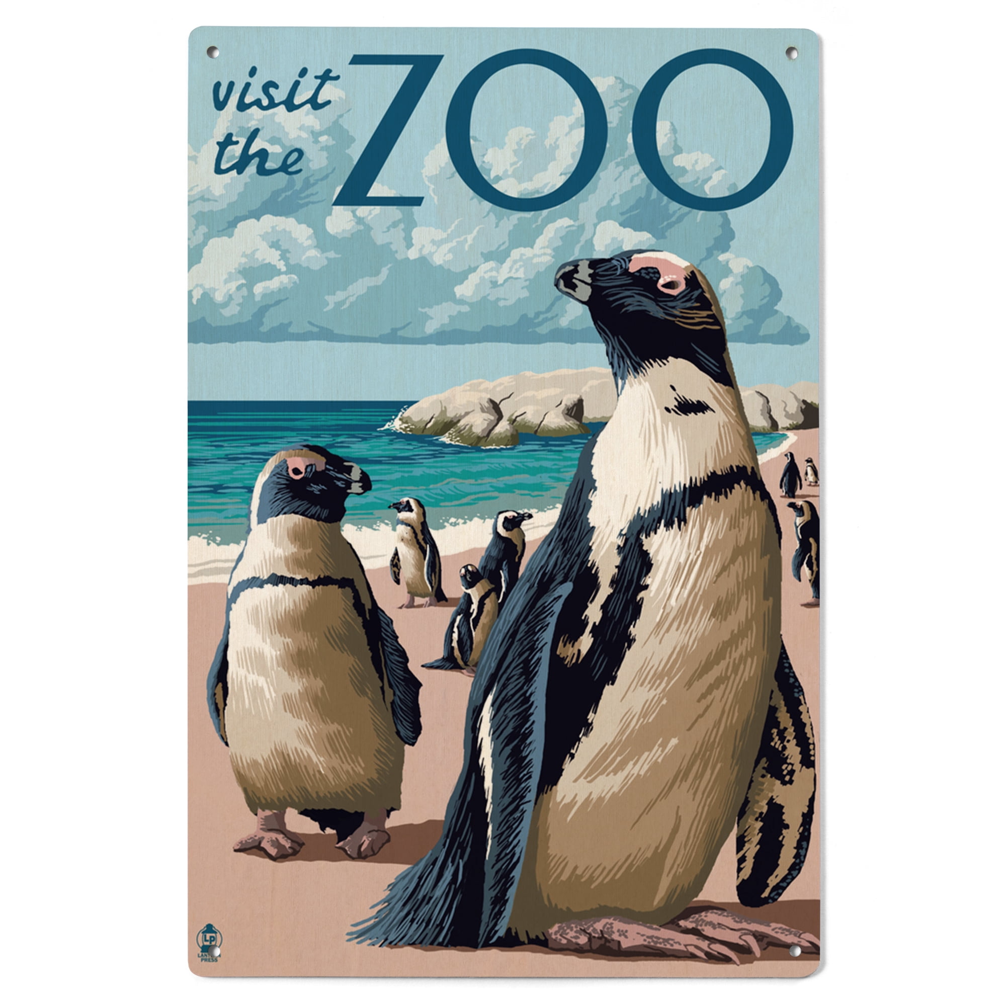 Black Footed Penguins, Visit the Zoo Birch Wood Wall Sign (6x9 Rustic ...