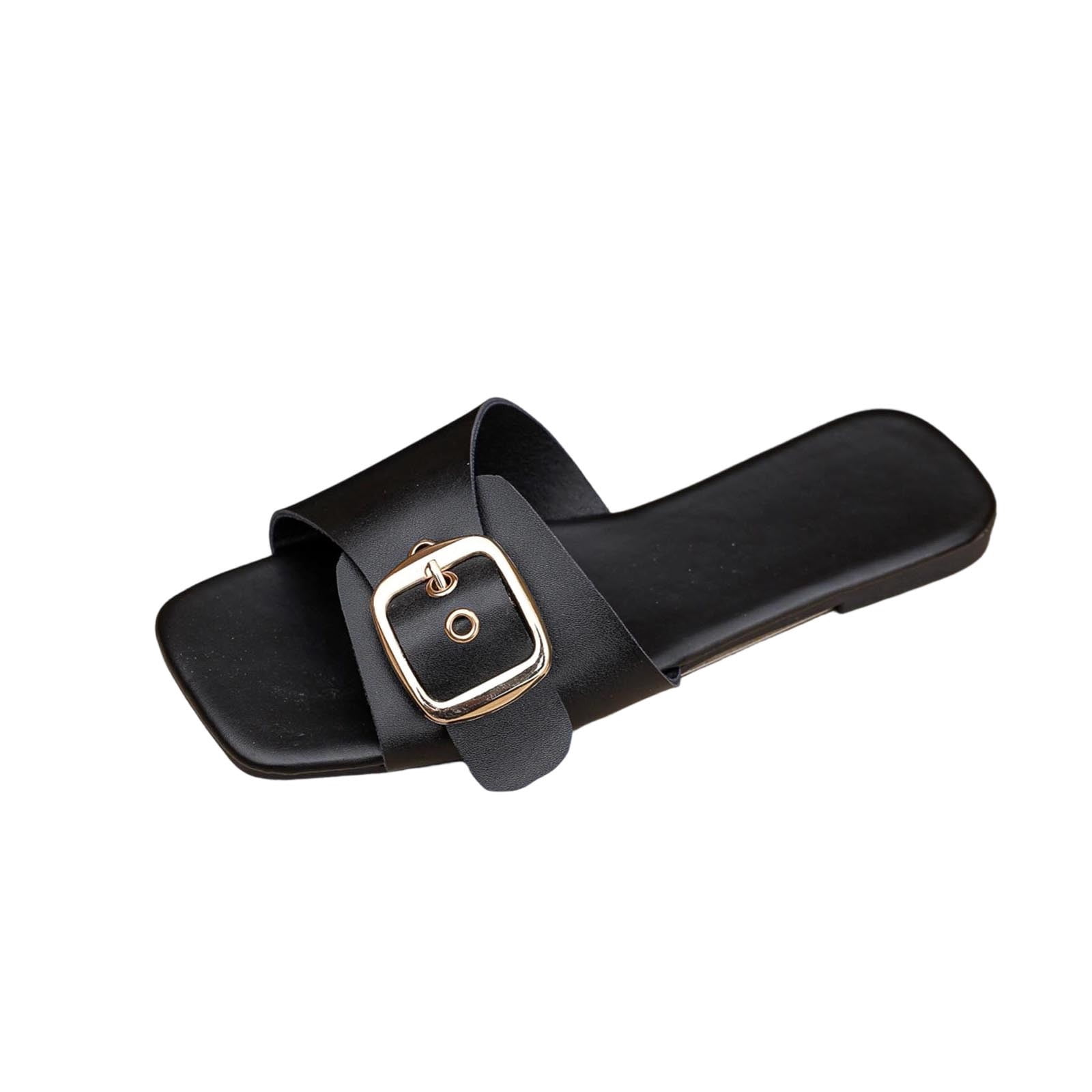 Black For Ladies Color Block, Versatile Open Toe Flat Slippers Indoor ...