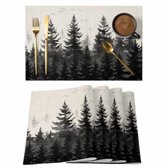 Black Forest Cotton Linen Placemats Set of 8, Tree Bird Nature ...