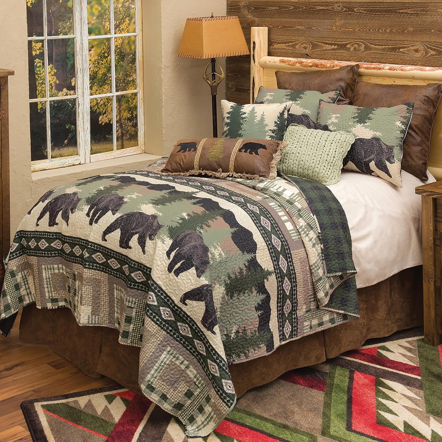 Black Forest Décor Arrowhead Plaid Bear Quilt Bed Set - Queen – Rustic Lodge-Style Bedding, 90 ...