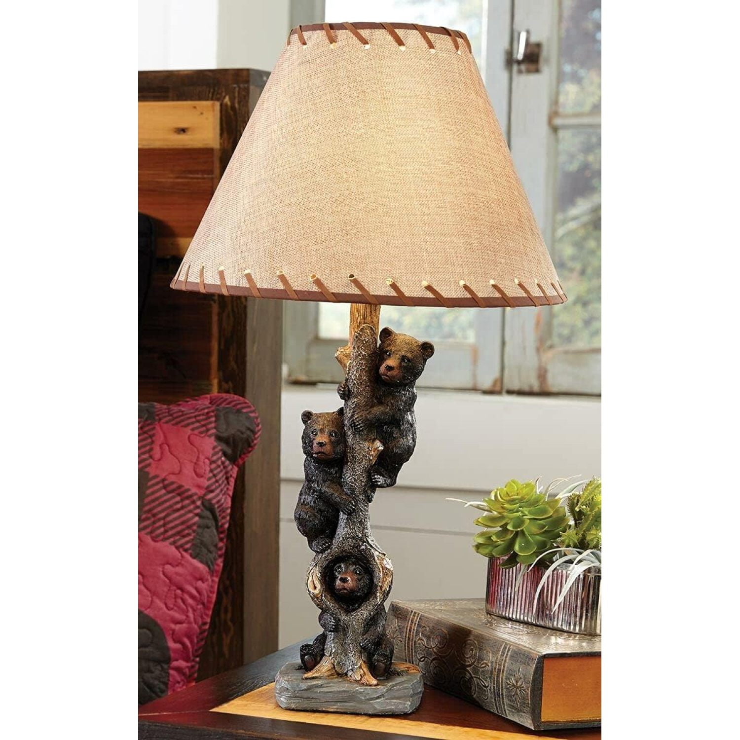 Black Forest Décor - Bears in a Tree Table Lamp for Cabin, Living Room ...