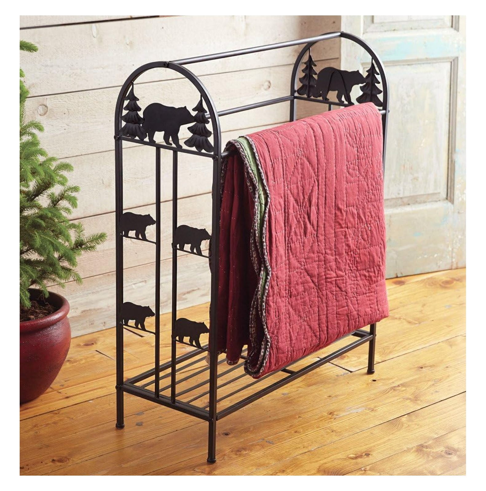 Black Forest Décor Black Bear Metal Quilt Rack – Rustic Bear Silhouette ...