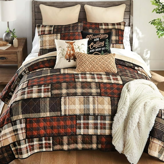 Black Forest Décor Mountain Lodge Plaid Quilt Bed Set - Queen, Rustic ...