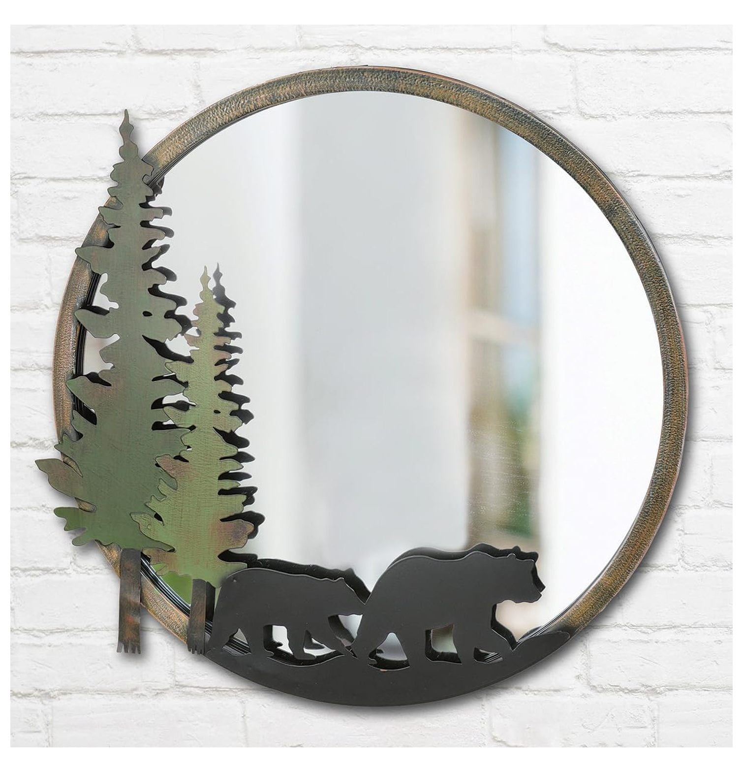 Black Forest Décor Rustic Round Wall Mirror with Bear Silhouettes ...