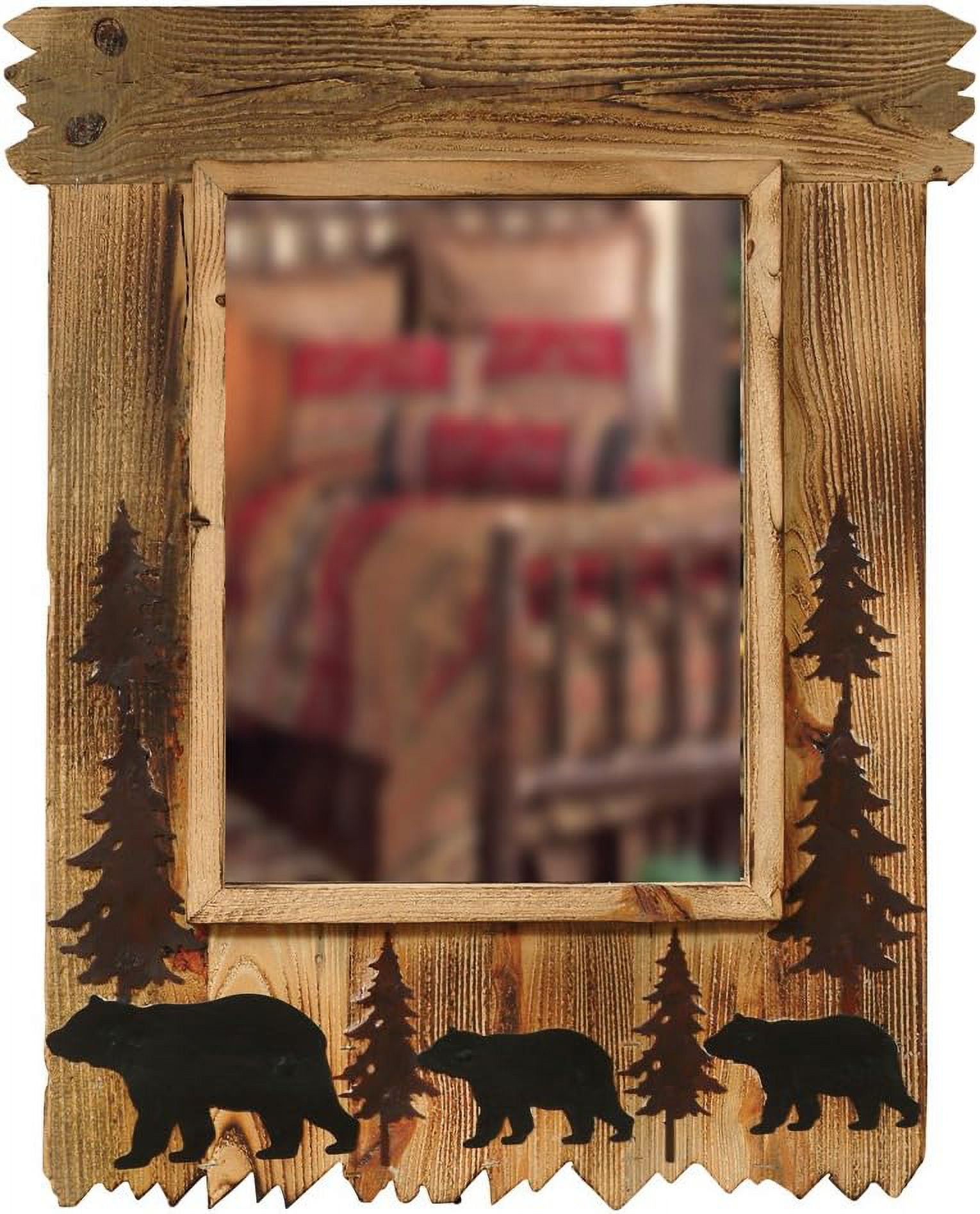Black Forest Décor Rustic Wood Mirror with Bear Silhouettes - Lodge ...