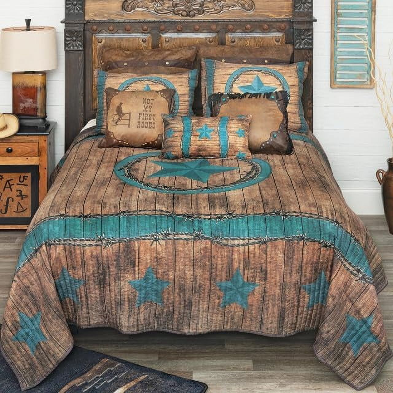 Black Forest Décor Turquoise Star & Barbed Wire Quilt Bed Set - Queen ...