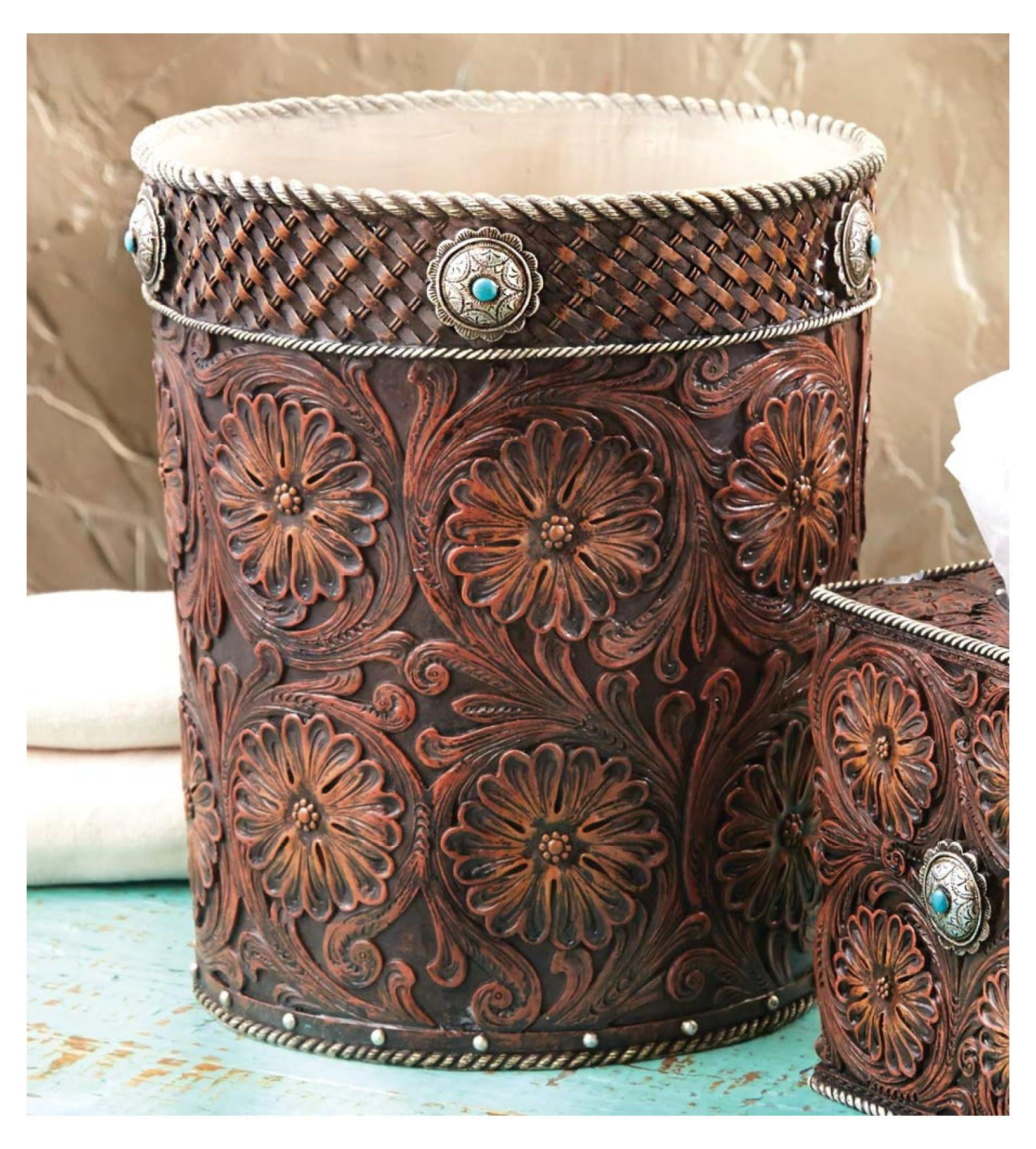 Black Forest Décor Western Tooled Leather Waste Basket - Walmart.com