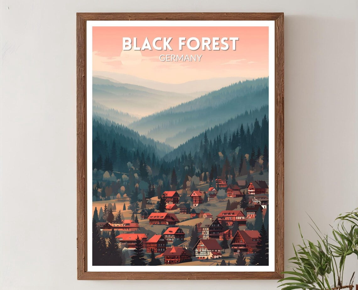Black Forest Germany Retro Travel Mid Century Modern Vintage Landscape ...