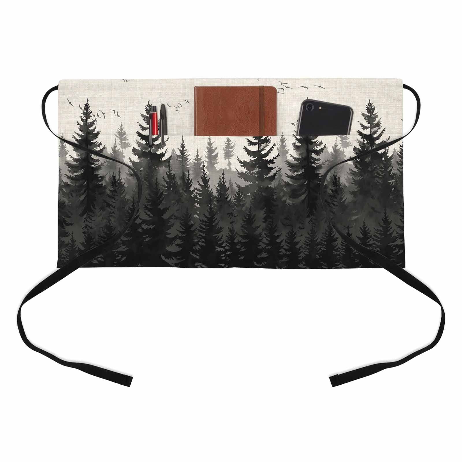 Black Forest Half Waist Apron Tree Bird Nature Landscape Linen Short ...