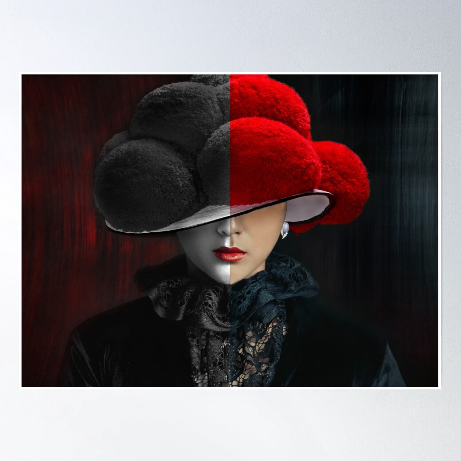 Black Forest Mystic Lady Art Red-Black Poster Wall Art, Modern Wall ...