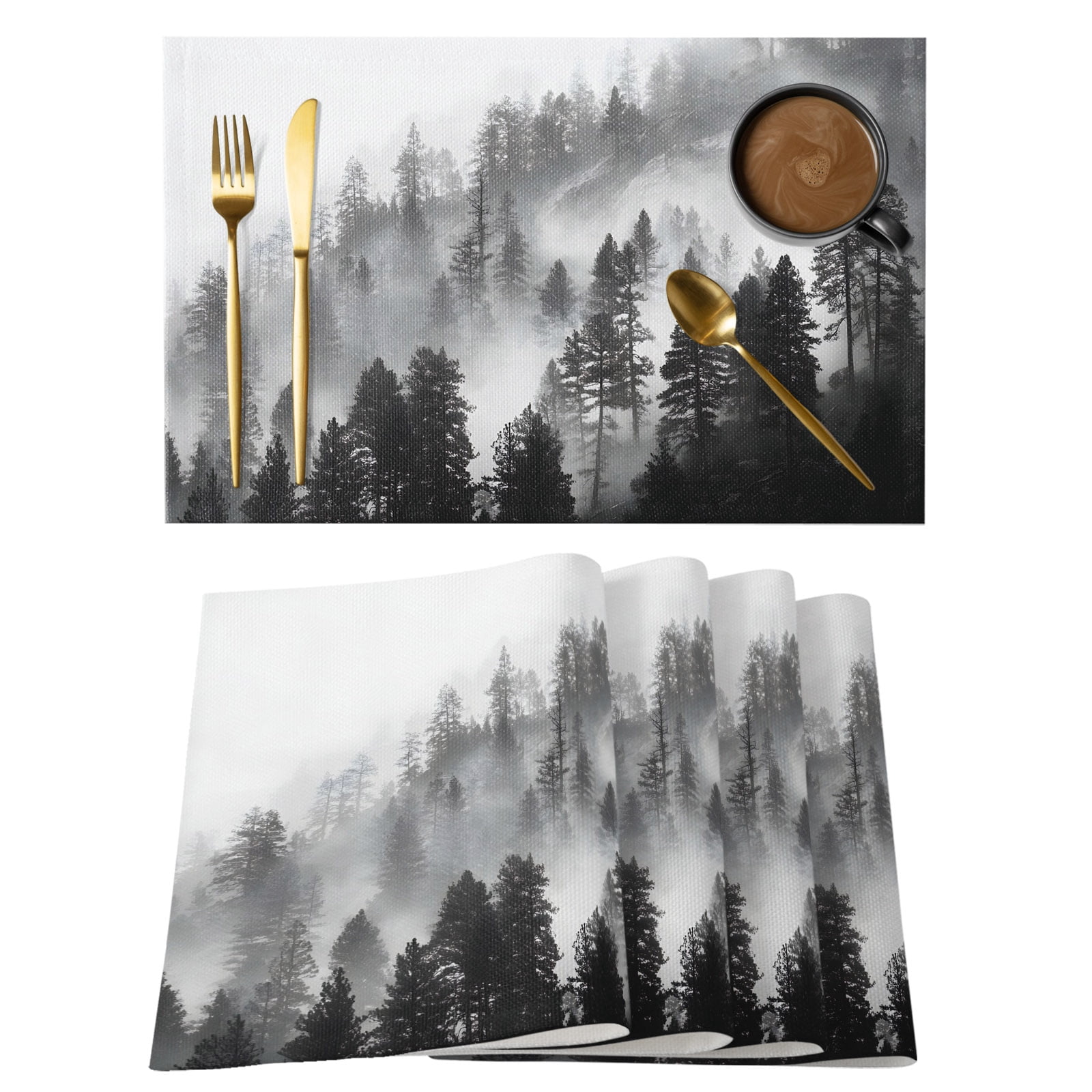 Black Forest Placemats Set of 4 Mountain Modern Art Silhouettes Place ...