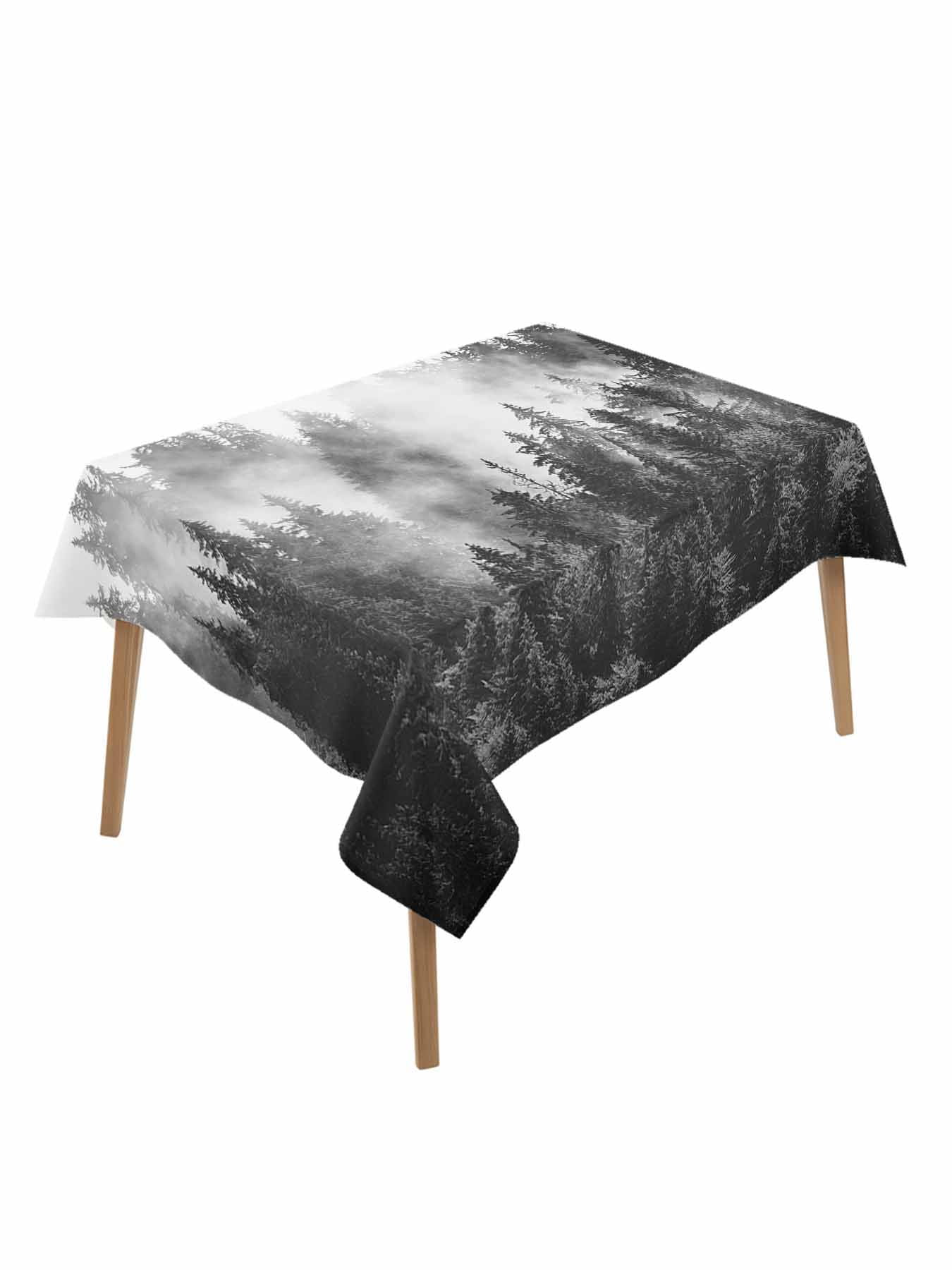 Black Forest Rectangle Tablecloth, Black and White Natural Landscape ...