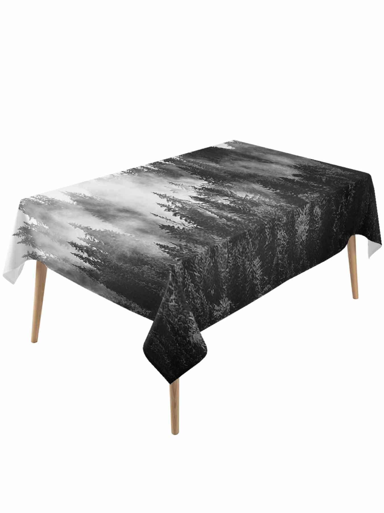 Black Forest Rectangle Tablecloth, Black and White Natural Landscape ...