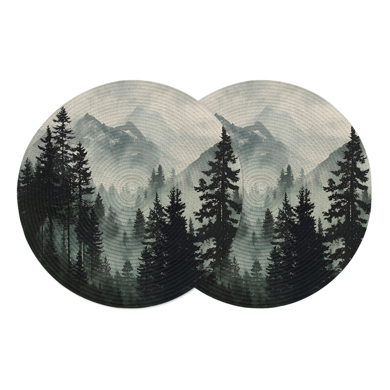 Black Forest Round Placemats Set of 2 Nature Mountain Pine Tree Vintage ...