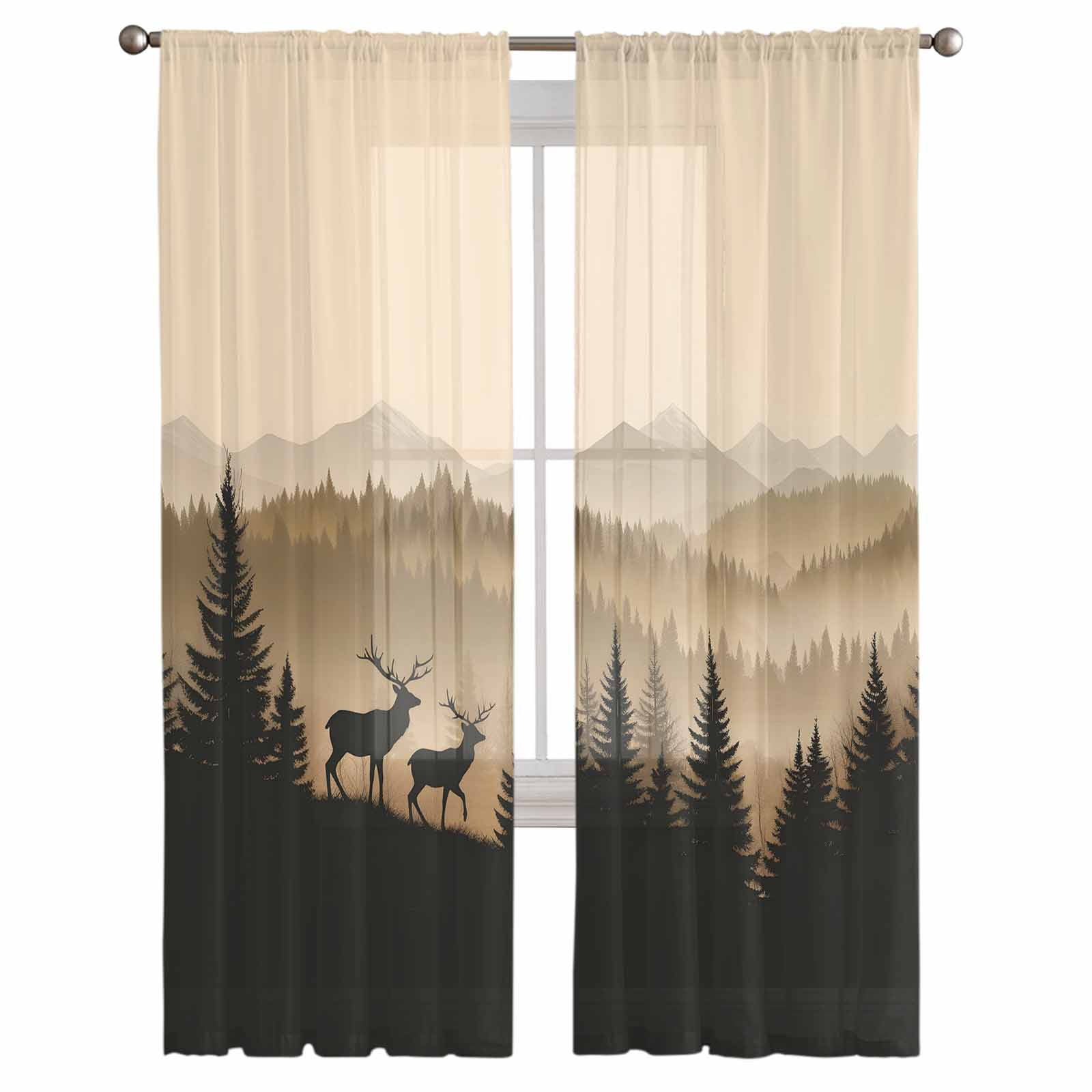 Black Forest Semi Sheer Curtains 108 Inch Length 2 Panels Set, Deer ...