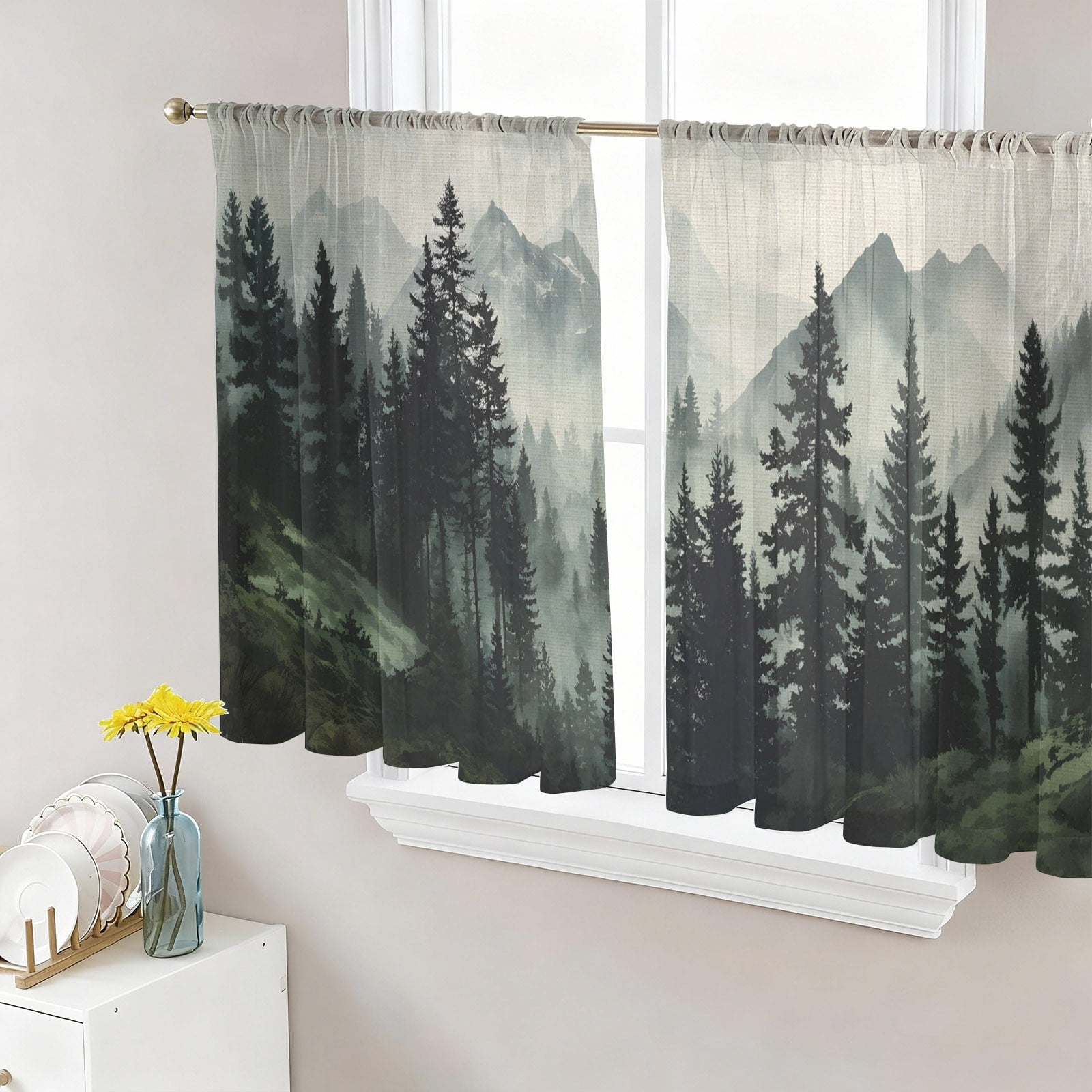 Black Forest Sheer Curtains 45 Inch Length 2 Panels Set, Nature ...